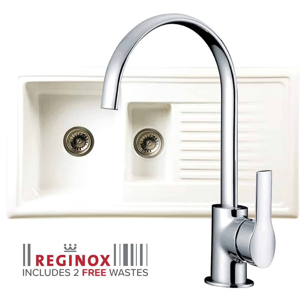 Reginox Kitchen Sink Ceramic Reversible Inset 1.5 Bowl & LISSINI Tap ...